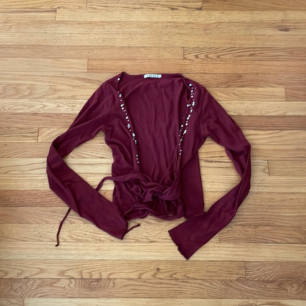 Burgundy Velvet Rap Top, Sequin Details - Gem